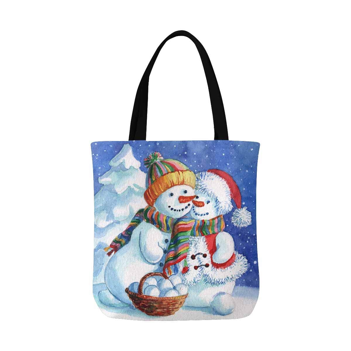 ASHLEIGH Snowmen Couple with Snow Forest Christmas Theme Canvas Tote ...