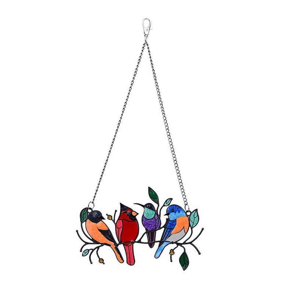 Colorful art flock bird pendant window decoration，Double-sided dripping ...