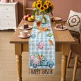 Easter Table Runner 72 Inches, Blue Truck Eggs Bunny Checkered ...
