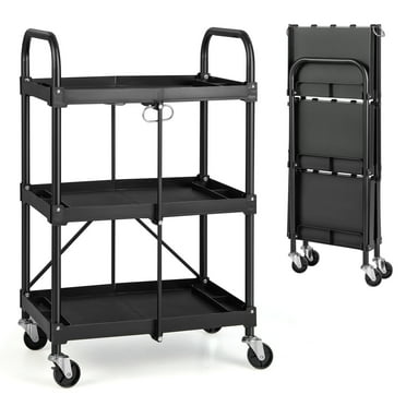 BENTISM Foldable Utility Service Cart 3 Shelf 165lbs with Swivel ...