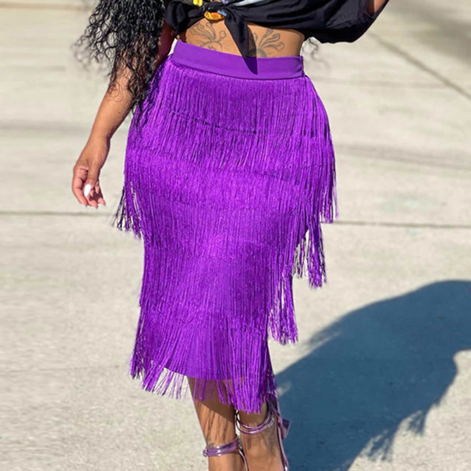 JNGSA Women's Summer/Fall Fringe Skirt Casual High Waist Solid Color ...