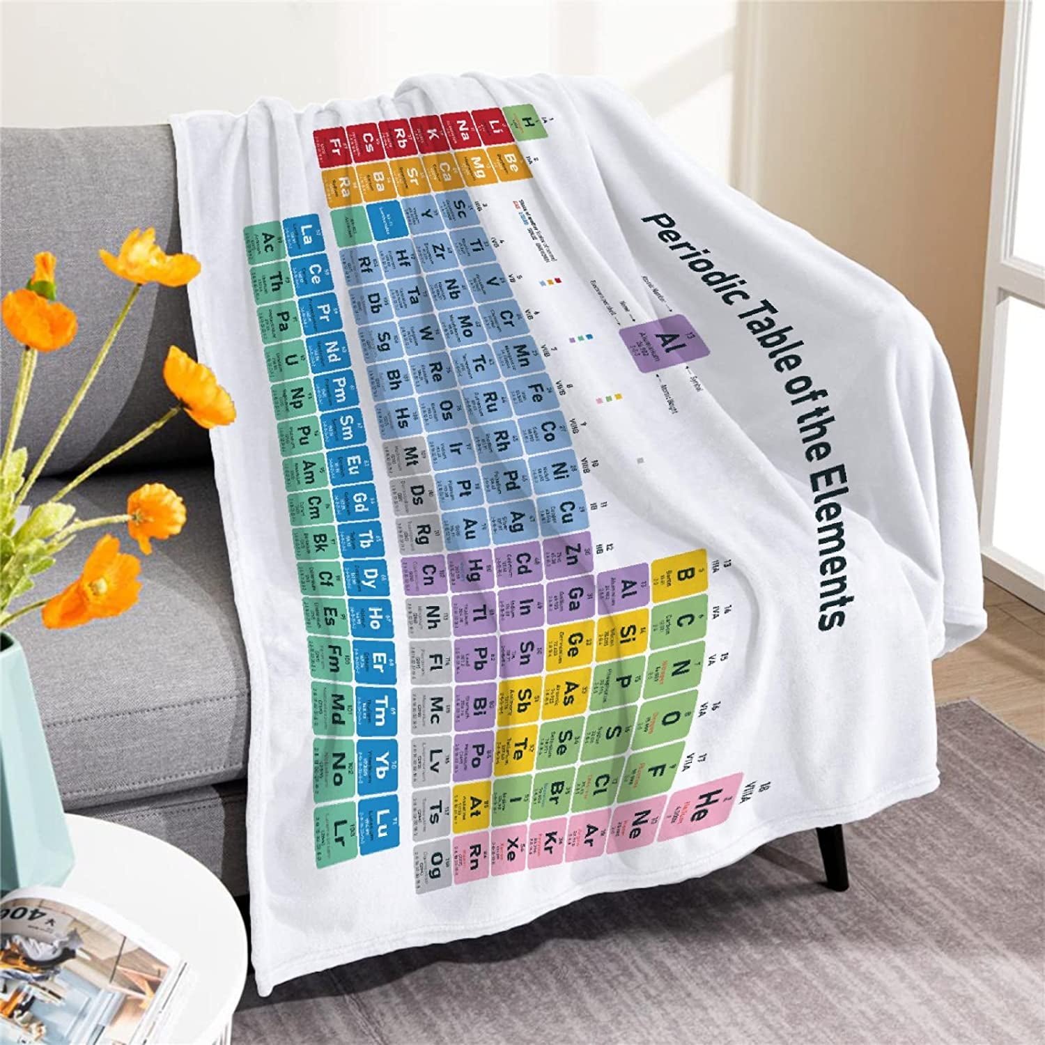 Periodic Table of Elements Chemistry White Blanket Microfiber Flannel ...