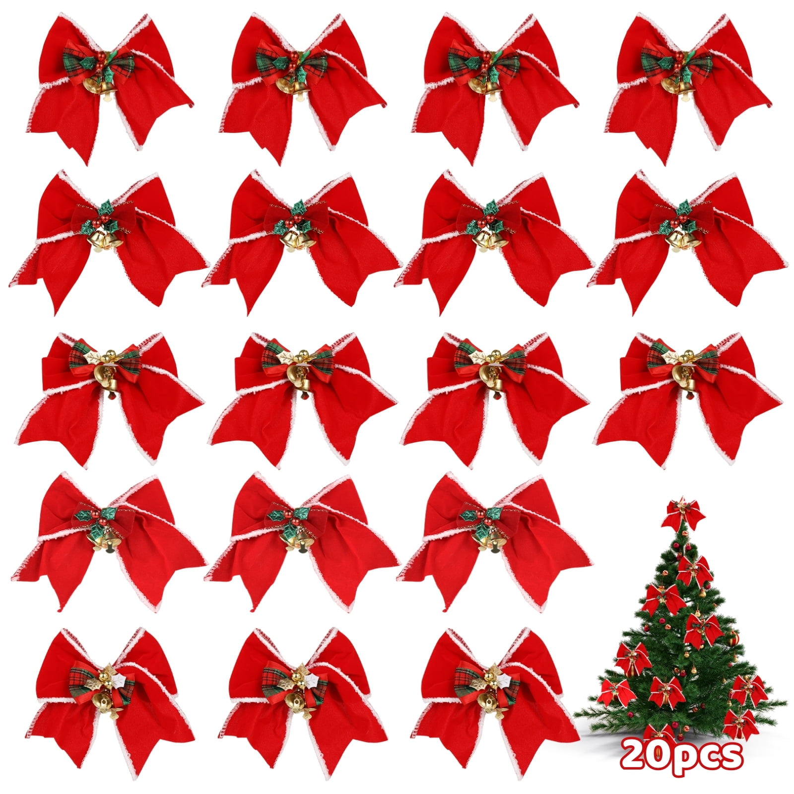 20 piezas de lazos navideños con cascabeles, adornos para árbol de ...