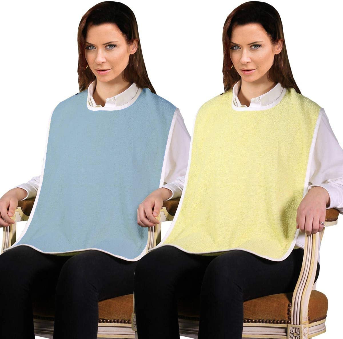 4 Pack - Terry Cloth Adult Bibs / 2 Blue and 2 Yellow Senior Meal Time ...