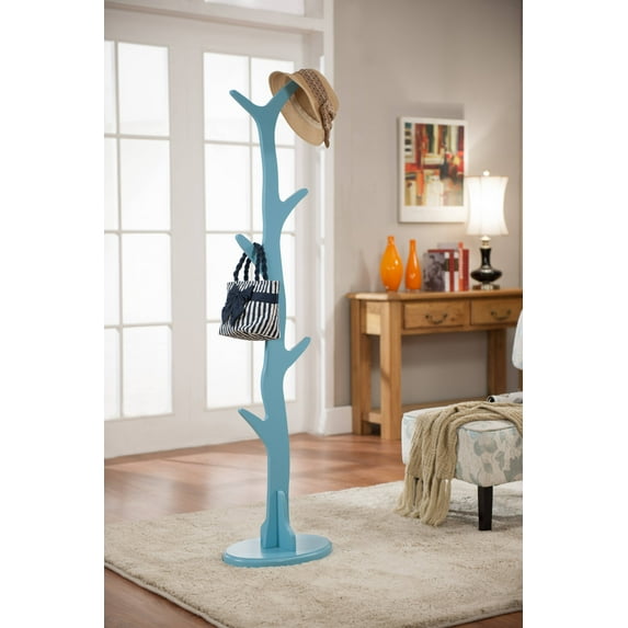 Chetwin Blue Wood 6 Hook Entryway Tree Coat & Hat Rack Organizer ...