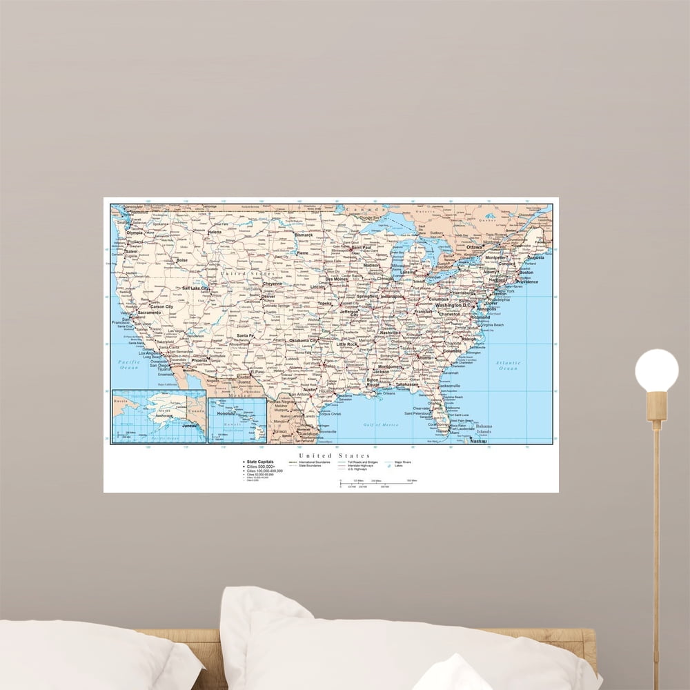 United States America Map Wall Mural by Wallmonkeys Peel and Stick ...