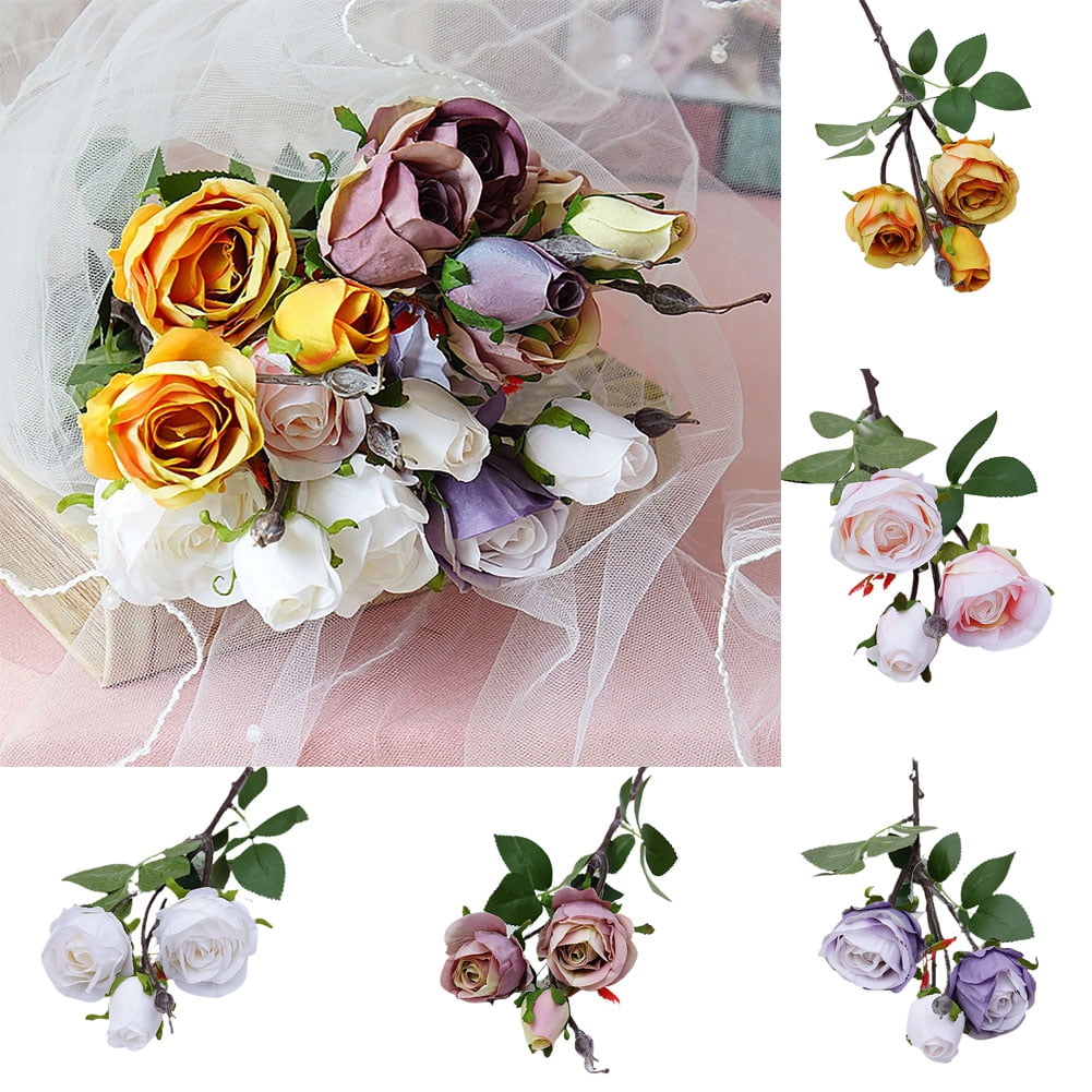 UDIYO 3Pcs Rose Artificial Flower, Realistic Single Stem Fake Silk Rose ...