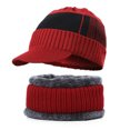 Men Winter Warm Hat Knit Visor Beanie Fleece Lined Beanie With Brim Cap