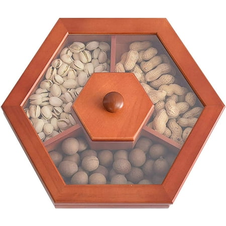 Wooden Dried Fruit Box with Transparent Lid,Multi Compartments Snack ...