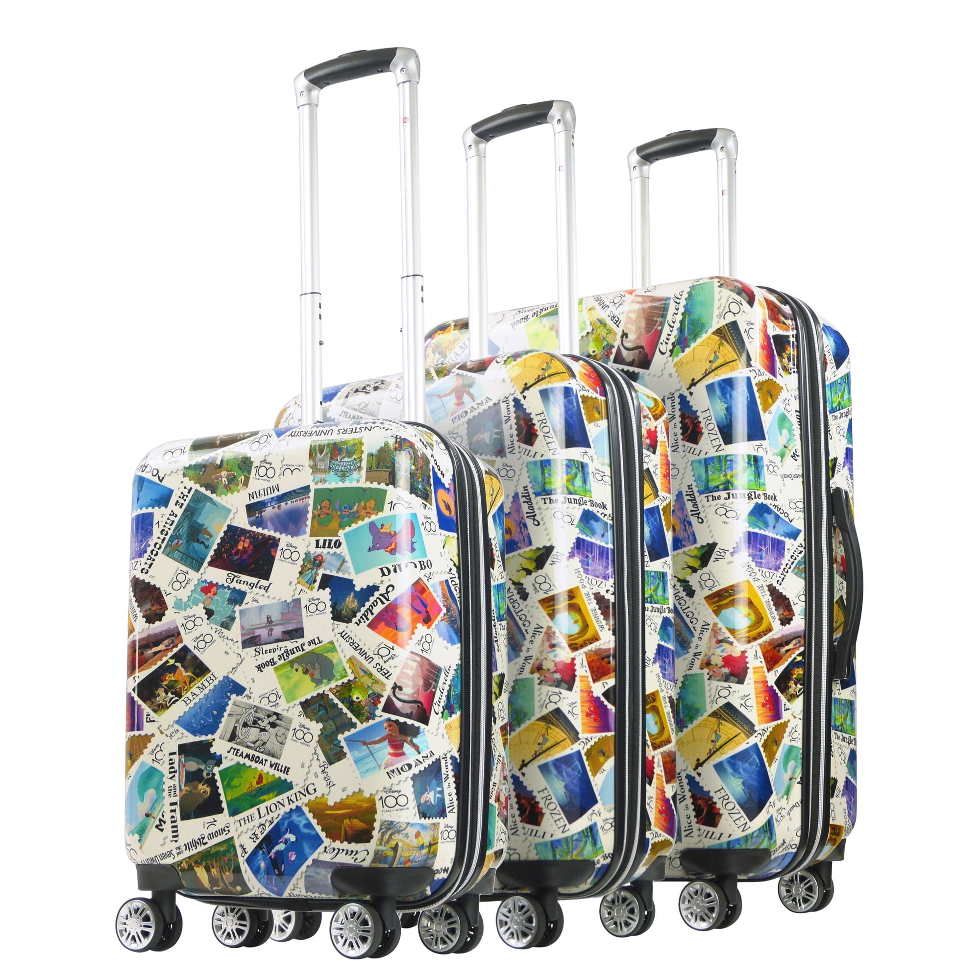 DISNEY Ful Disney 100 Years Stamps ABS 3pc Hard-sided Spinner Luggage ...