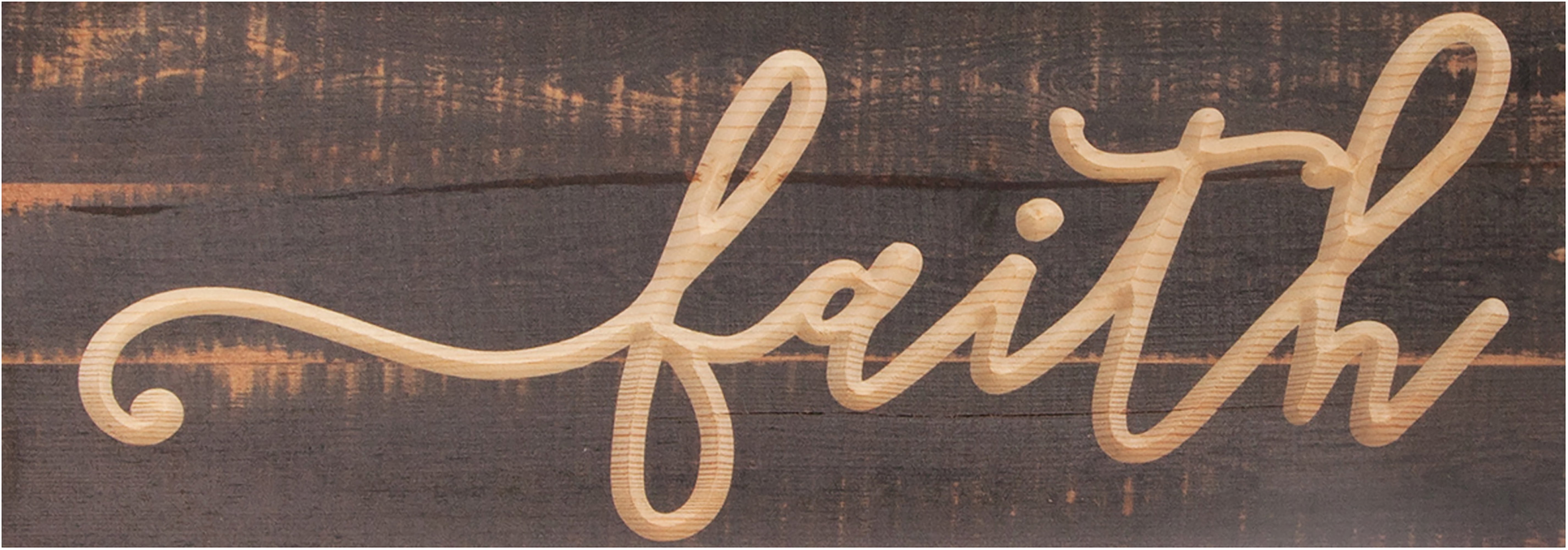 P. Graham Dunn Faith Script Distressed Grey 15.75 x 6 Pine Wood Carved ...