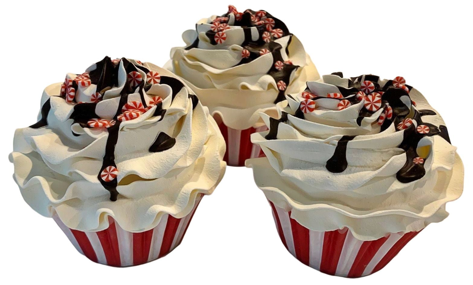 DEZICAKES Fake Cupcakes Peppermint Chocolate Drizzle Cupcakes Set of 3 ...