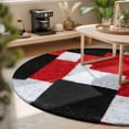 Black Red Patchwork 3FT Round Area Rugs Modern Abstract Red Black White ...