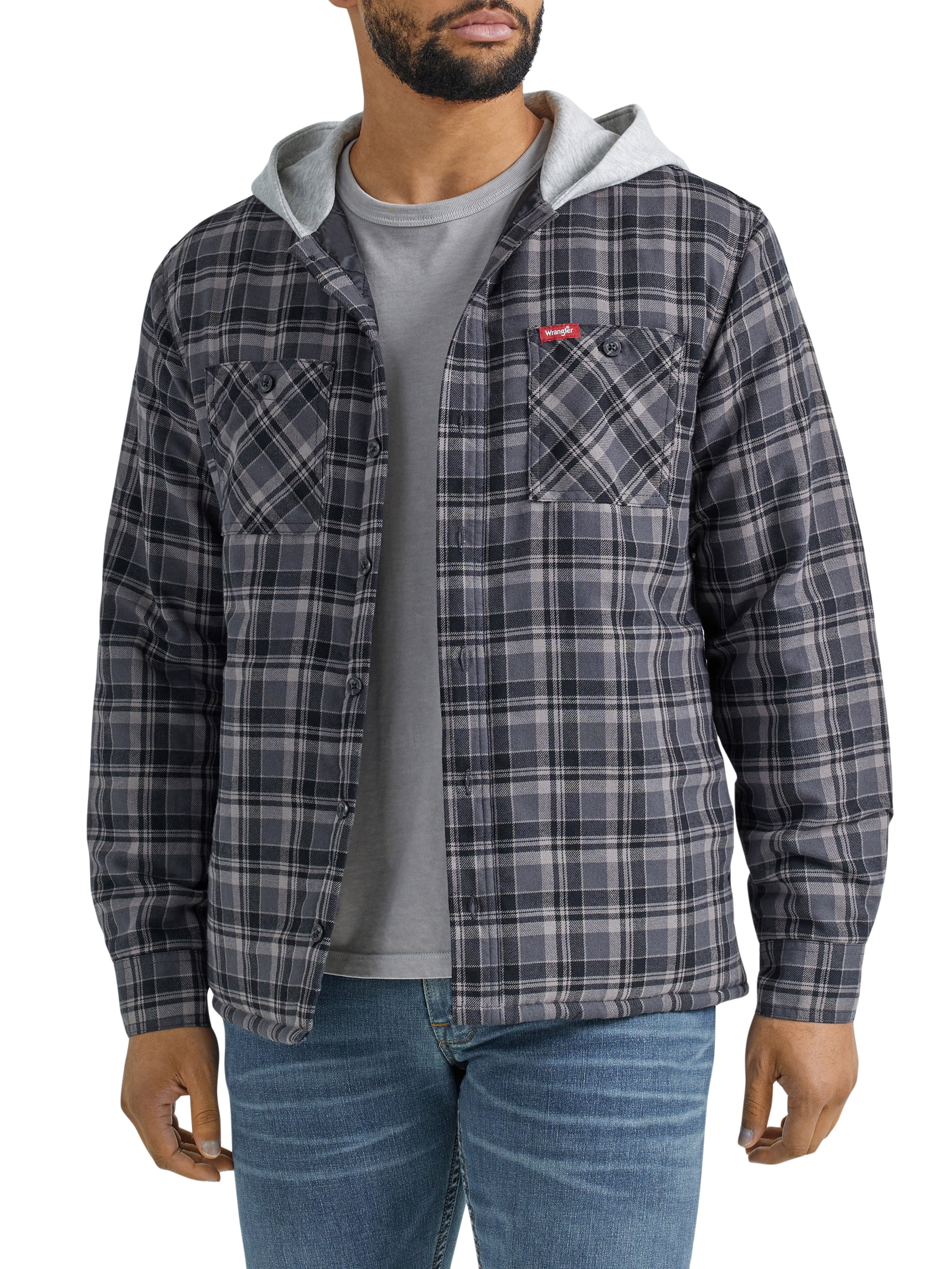 Wrangler® Men's and Big Men's Heavyweight Hooded Shirt Jacket, Sizes S ...