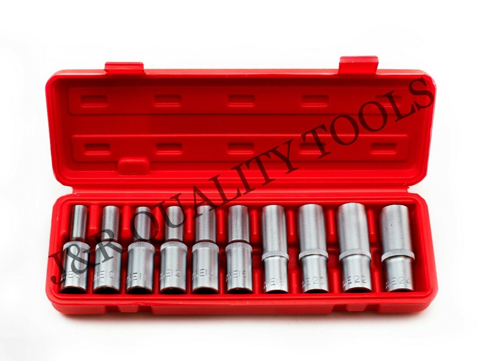 10pc 1/2" DR Female E Star Deep Socket Torx Auto Tool E10-E24 With Case ...
