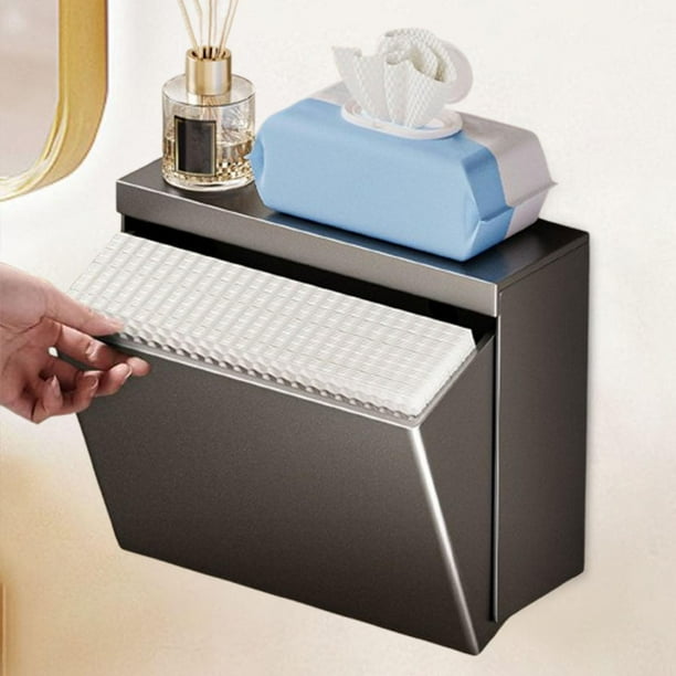 Caja de pañuelos Soporte de papel higiénico para baño, organizador de aluminio, elegante ...