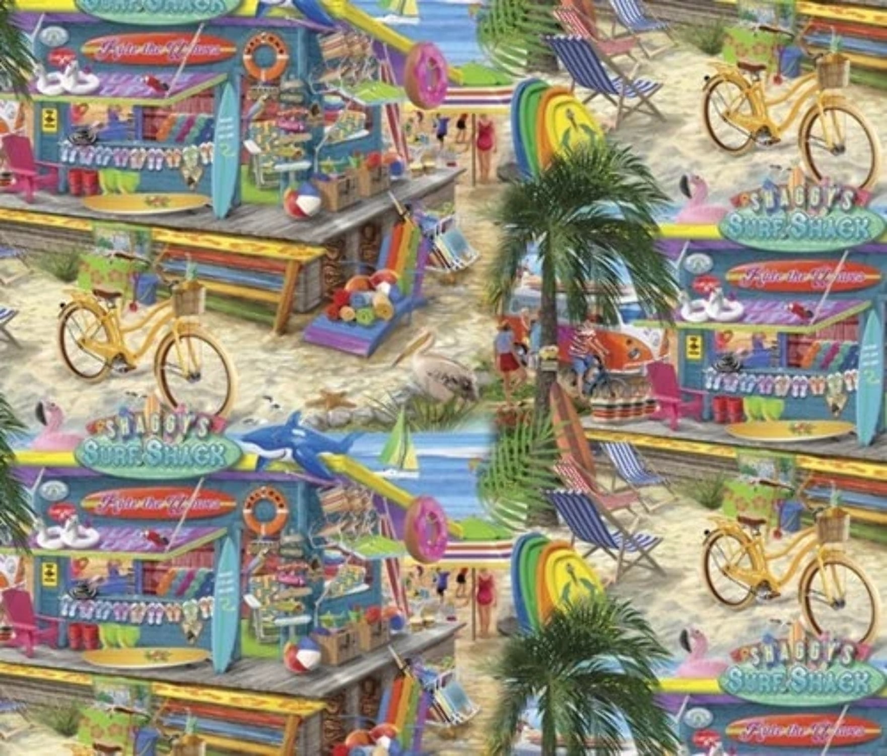 Shaggy's Surf Shack Beach Supplies Surfing Store Cotton Fabric ...