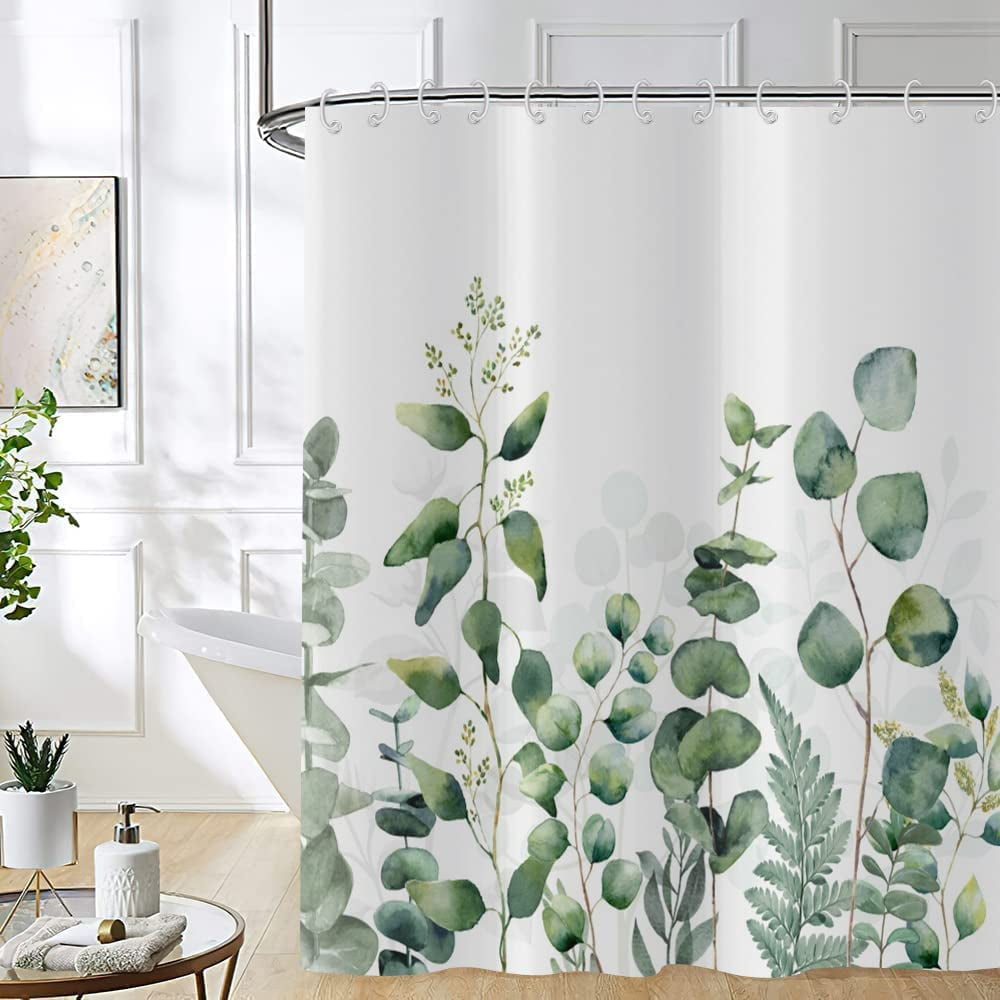 Green Eucalyptus Leaves Shower Curtain For Bathroom Set Watercolor