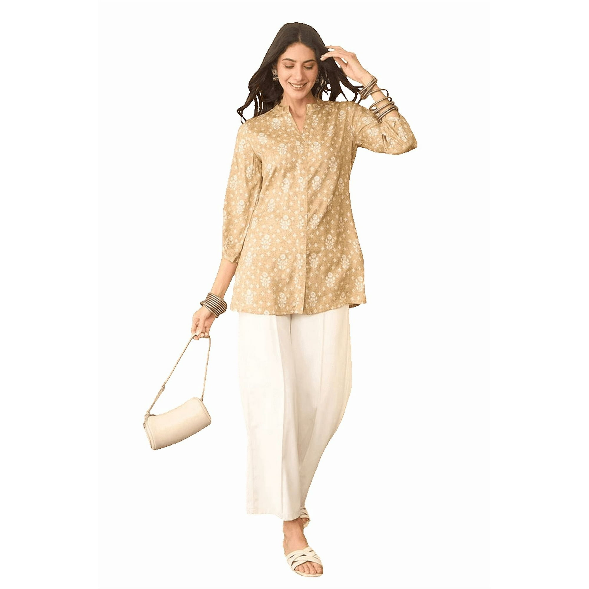 Click here for Dweepsara Womens Beige Cotton Blend Floral Printed... prices