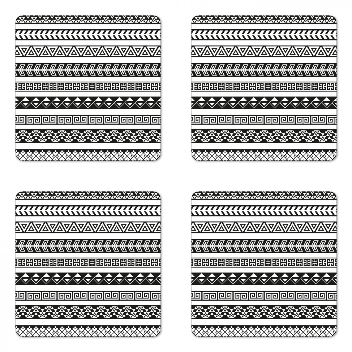 Boho Coaster Set of 4, Borders Geometric Folkloric, Square Hardboard ...