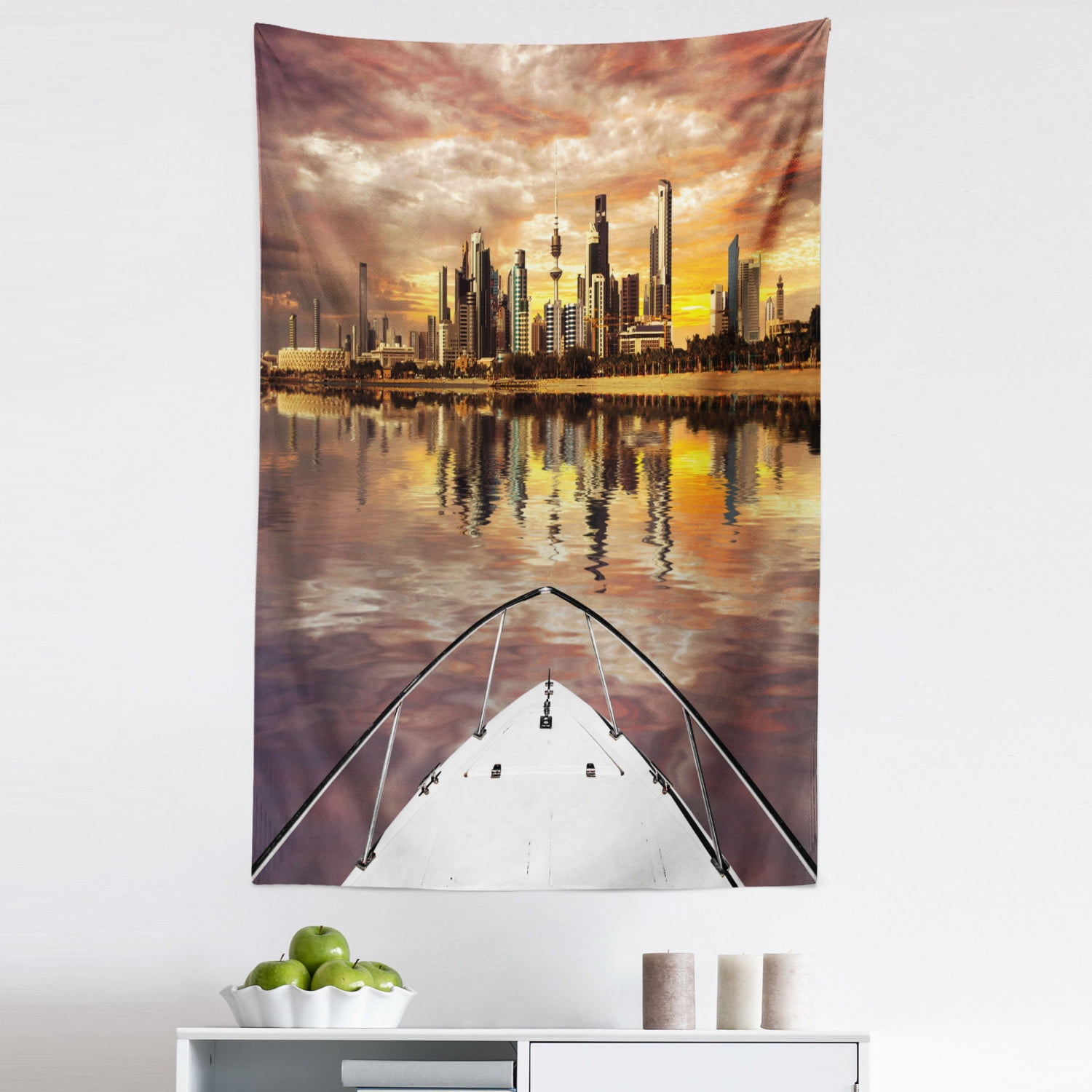 Travel Tapestry, Kuwait City Skyline from Sailboat Majestic Sky ...