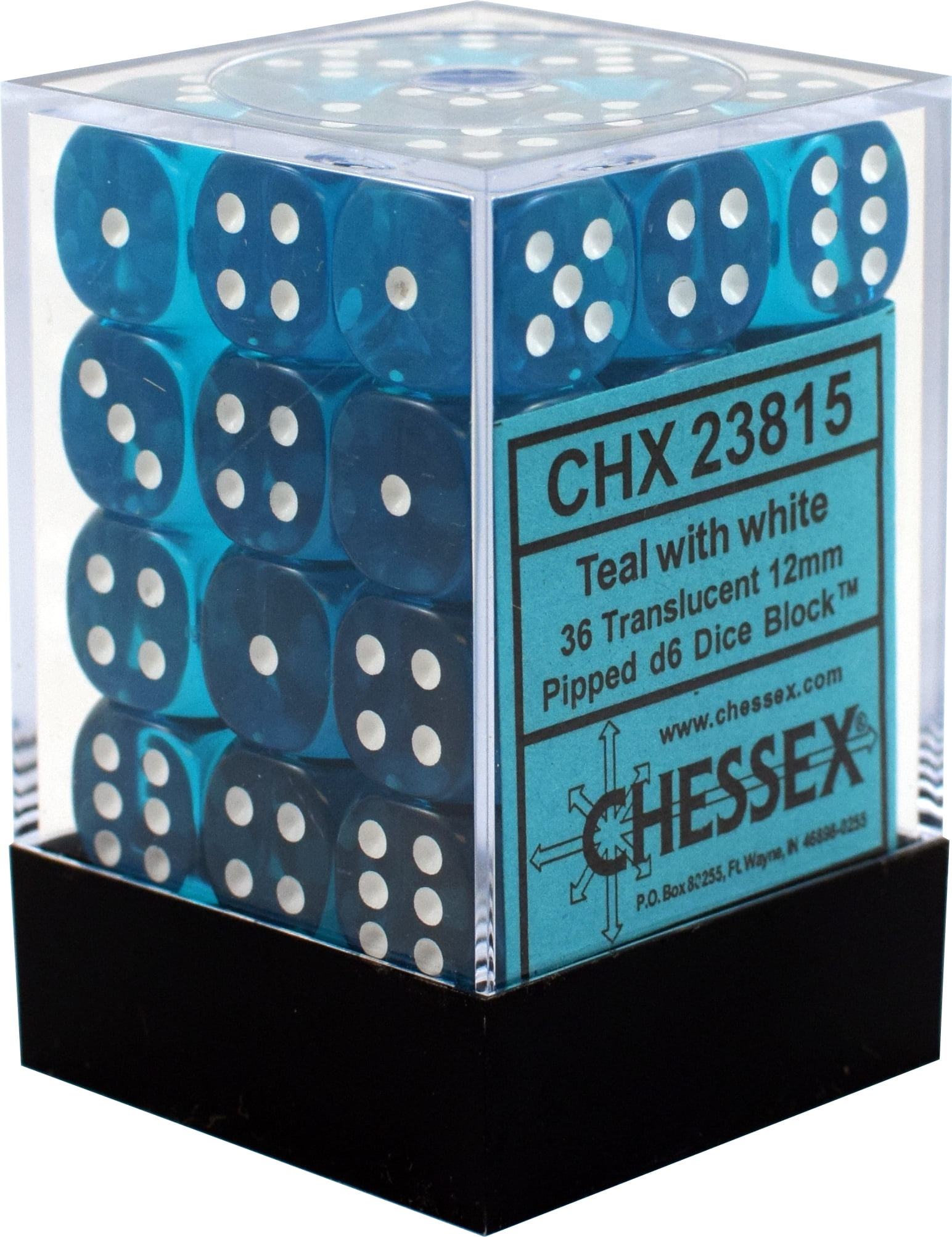 Chessex Translucent Teal W White 12mm Small 36 Dice Set Chx23815