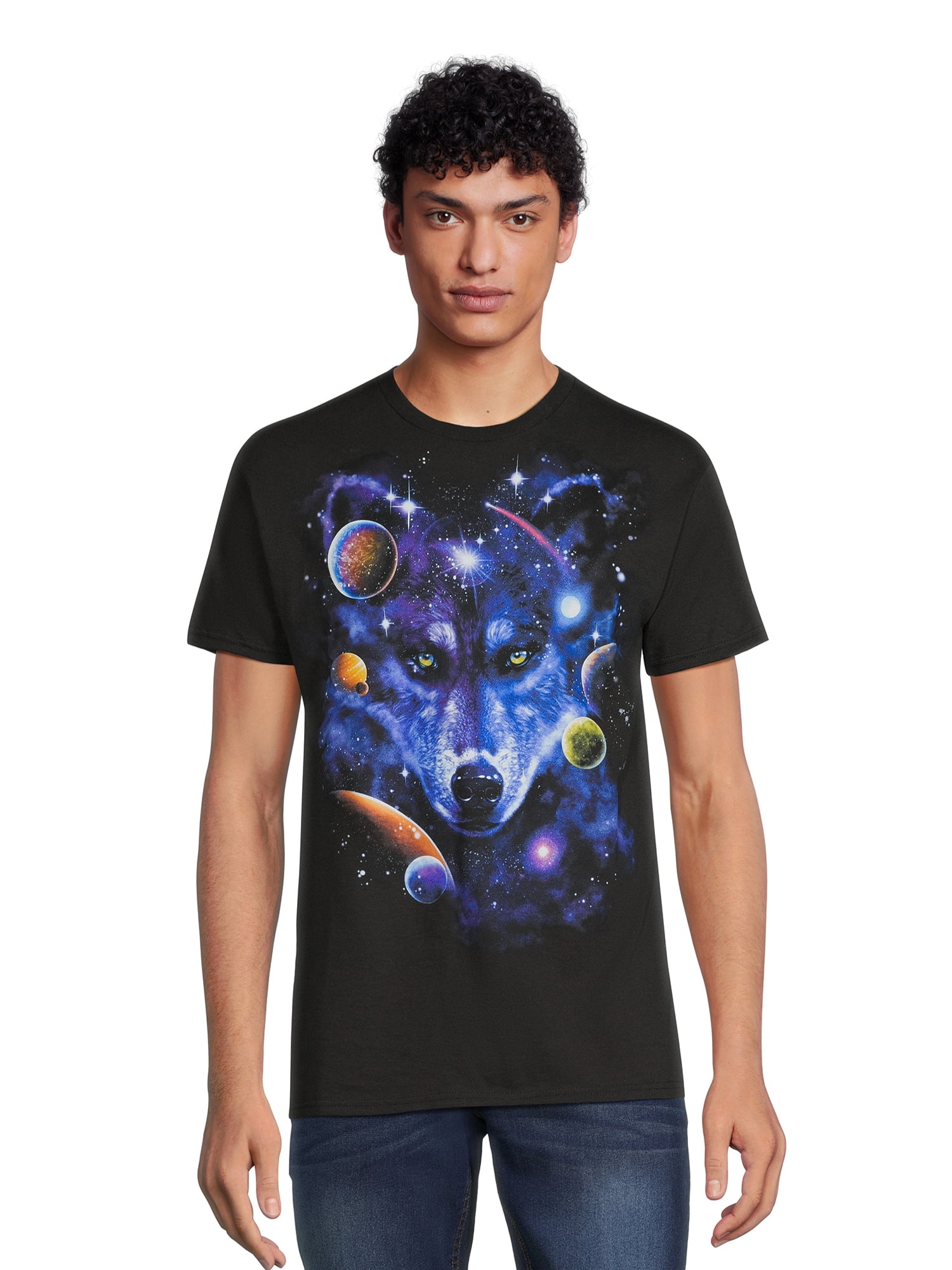 Galaxy Wolf Head Men's Graphic Tee with Short Sleeves, Sizes S-3XL ...