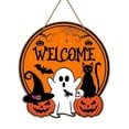Black Cat Halloween Wooden Door Sign, Spooky Wall Decor with Pumpkin ...