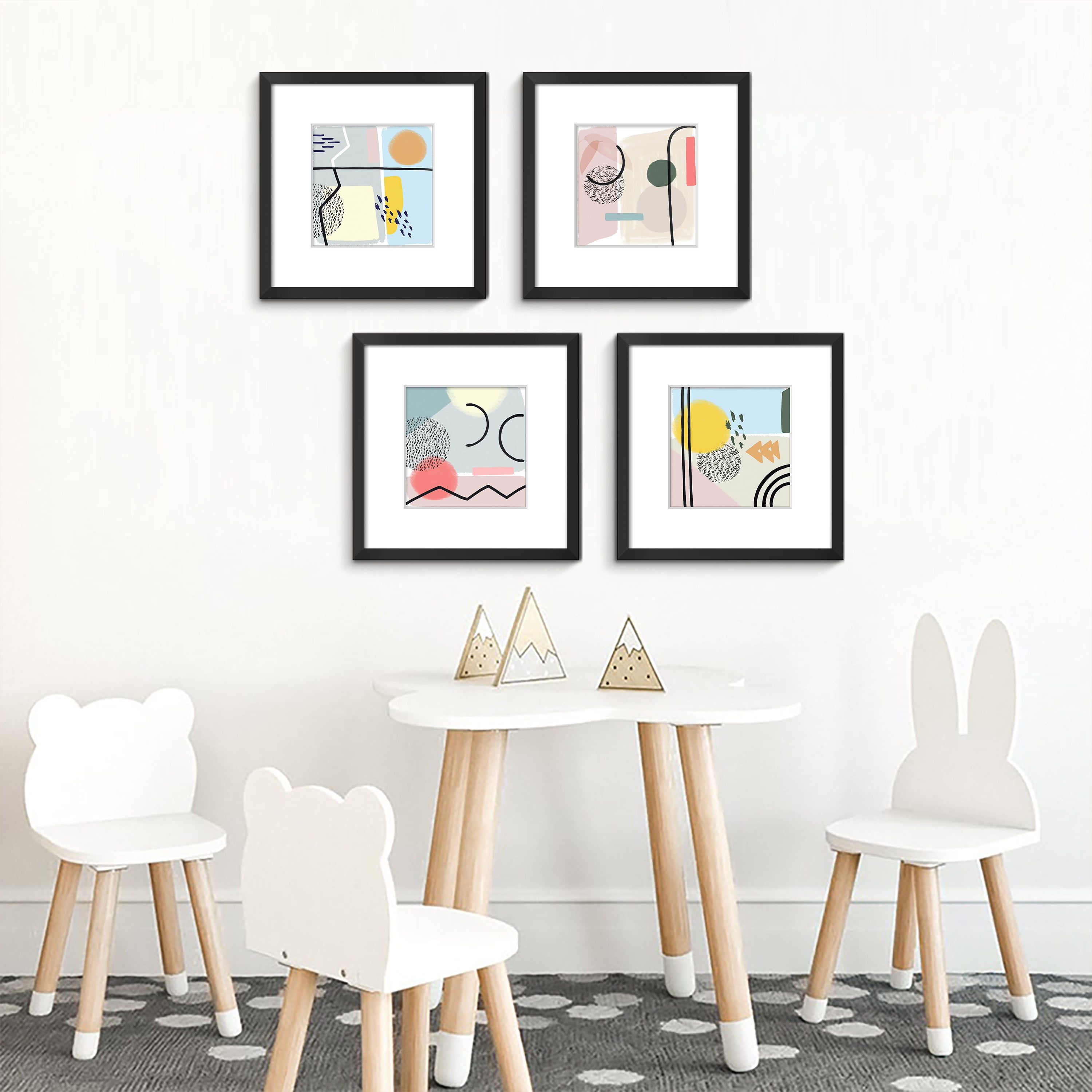 Buy ArtbyHannah 12x12 inch Abstract Framed Wall Art Set with Geometric ...