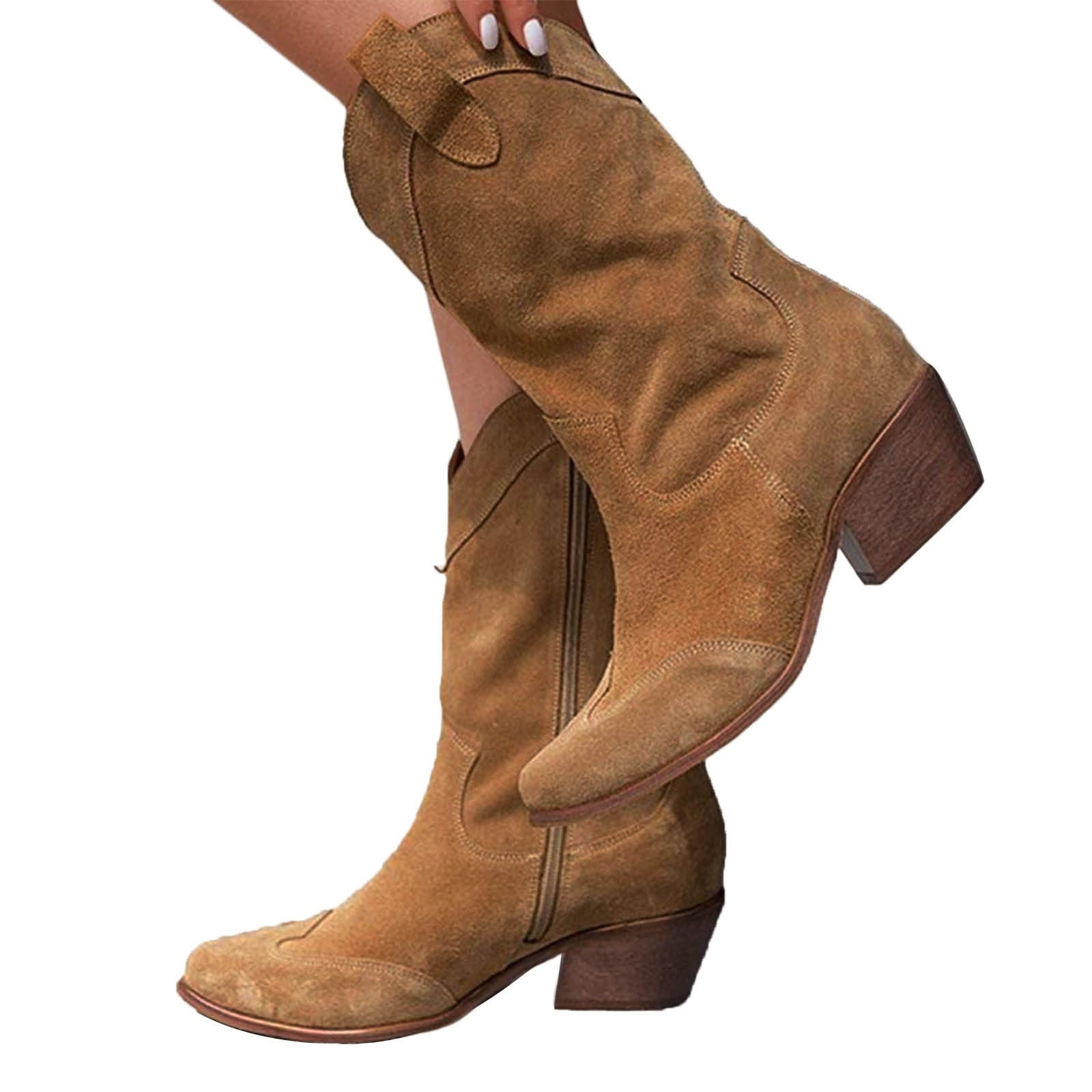 Click here for Zmoon Womens Suede Cowboy Boots Half Boots Low Boo... prices