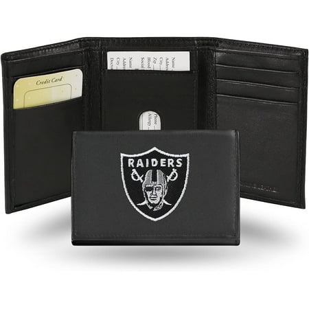 NFL Oakland Raiders Embroidered Genuine Leather Trifold Wallet ...