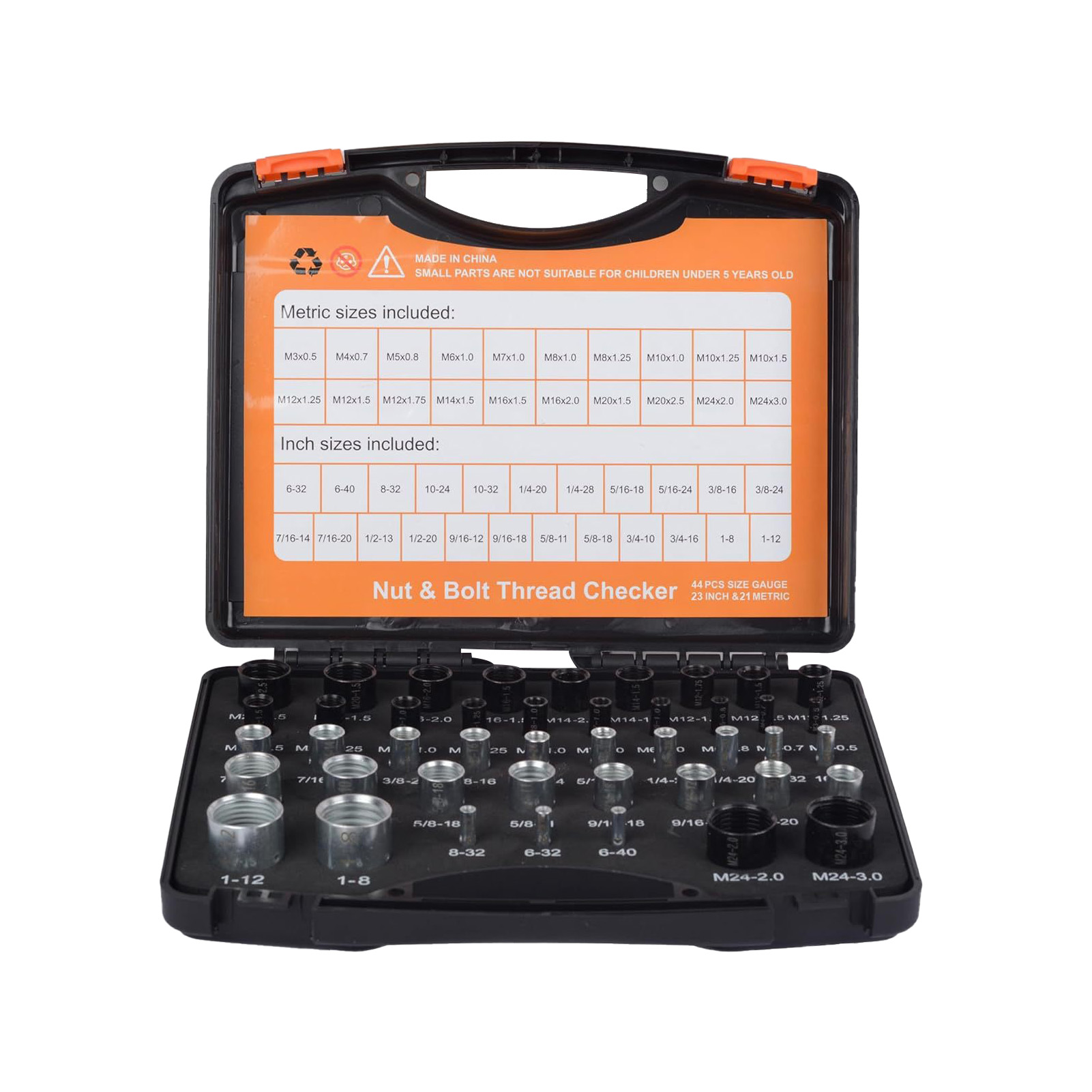 Thread Size Gauge, Portable Storage Box 23Pcs Imperial 21Pcs Metric Nut ...