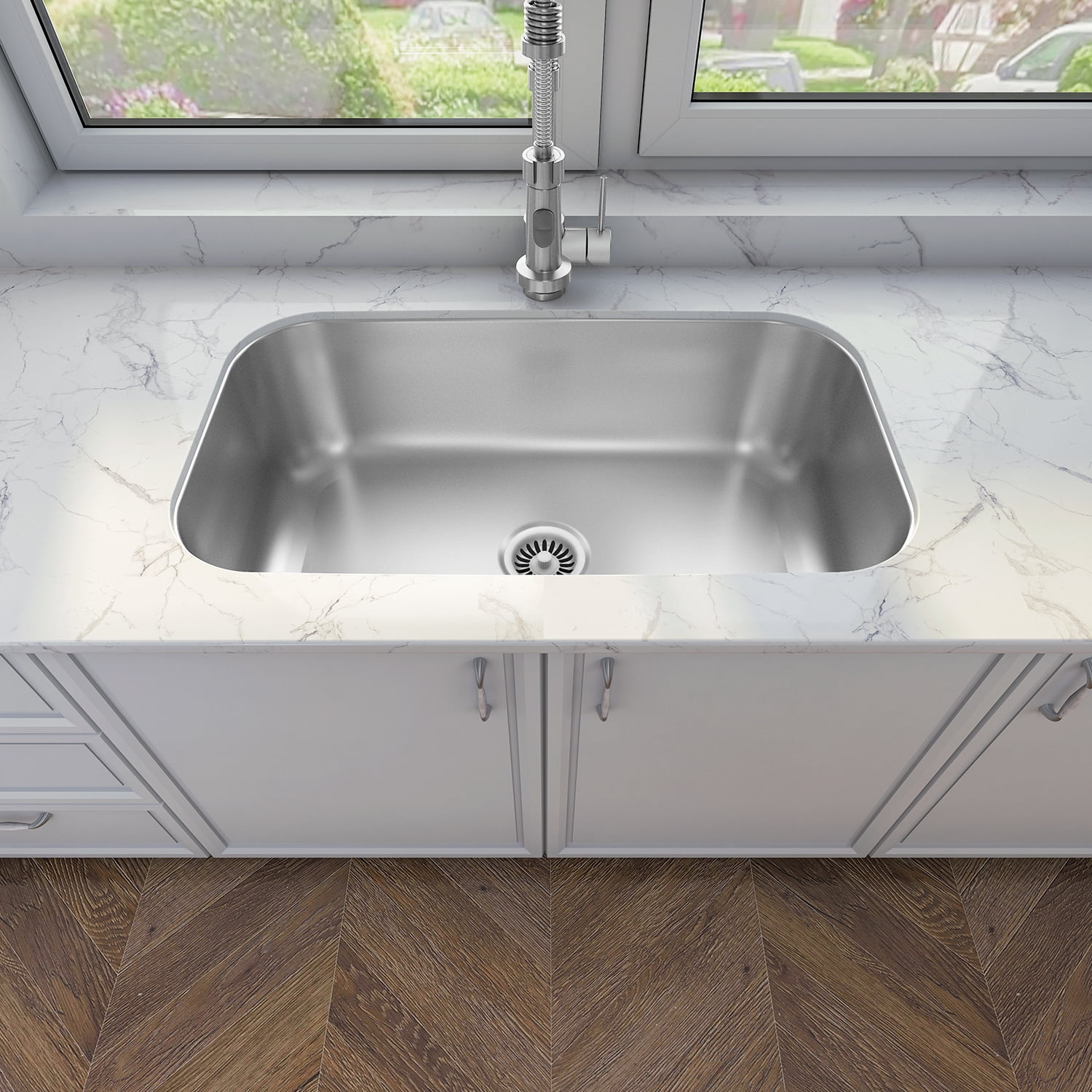 Sinber 31" x 18" x 9" Undermount Single Bowl Kitchen Sink with 18 Gauge ...