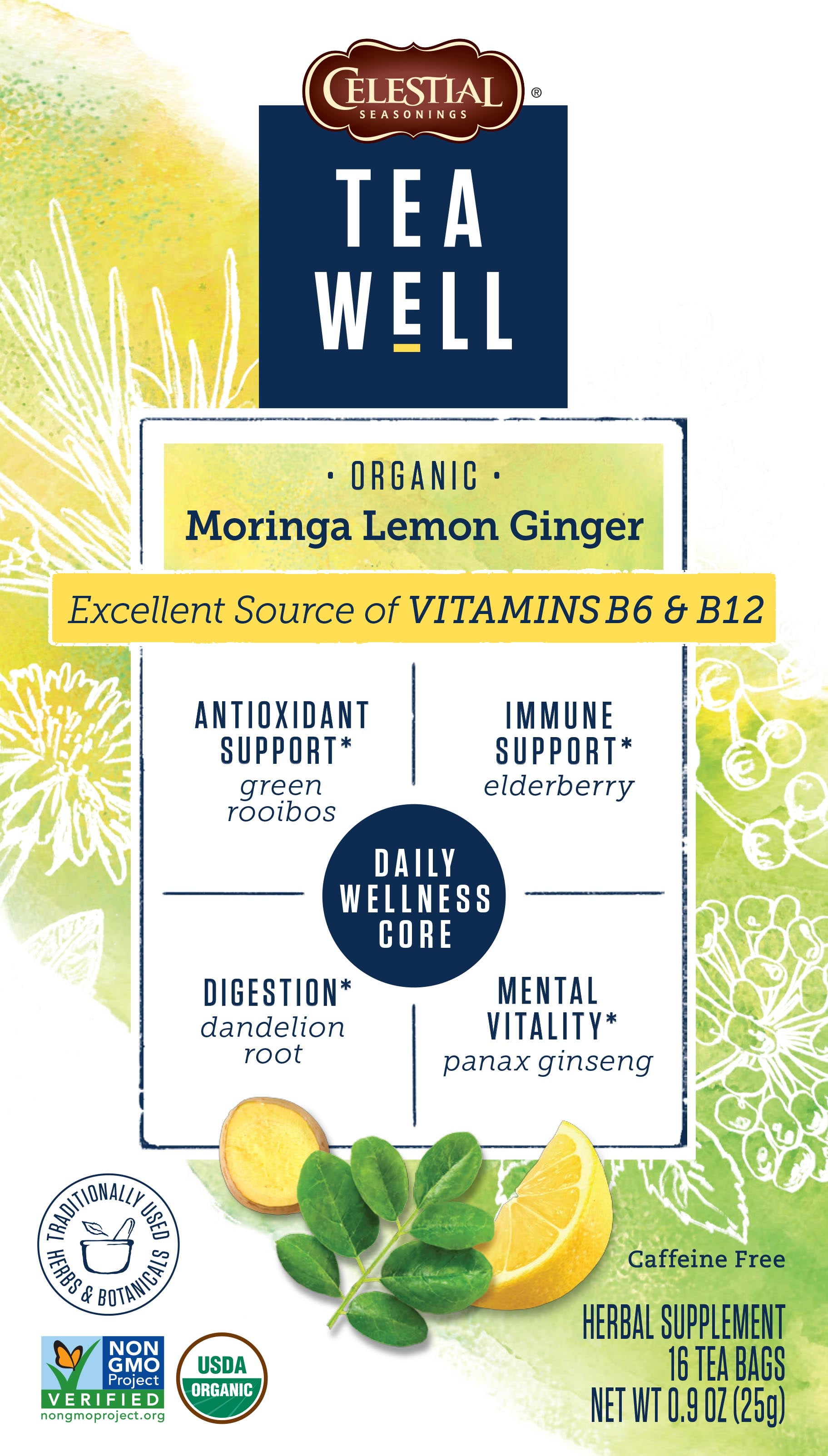 Celestial Seasonings TeaWell Organic Moringa Lemon Ginger Wellness Tea ...