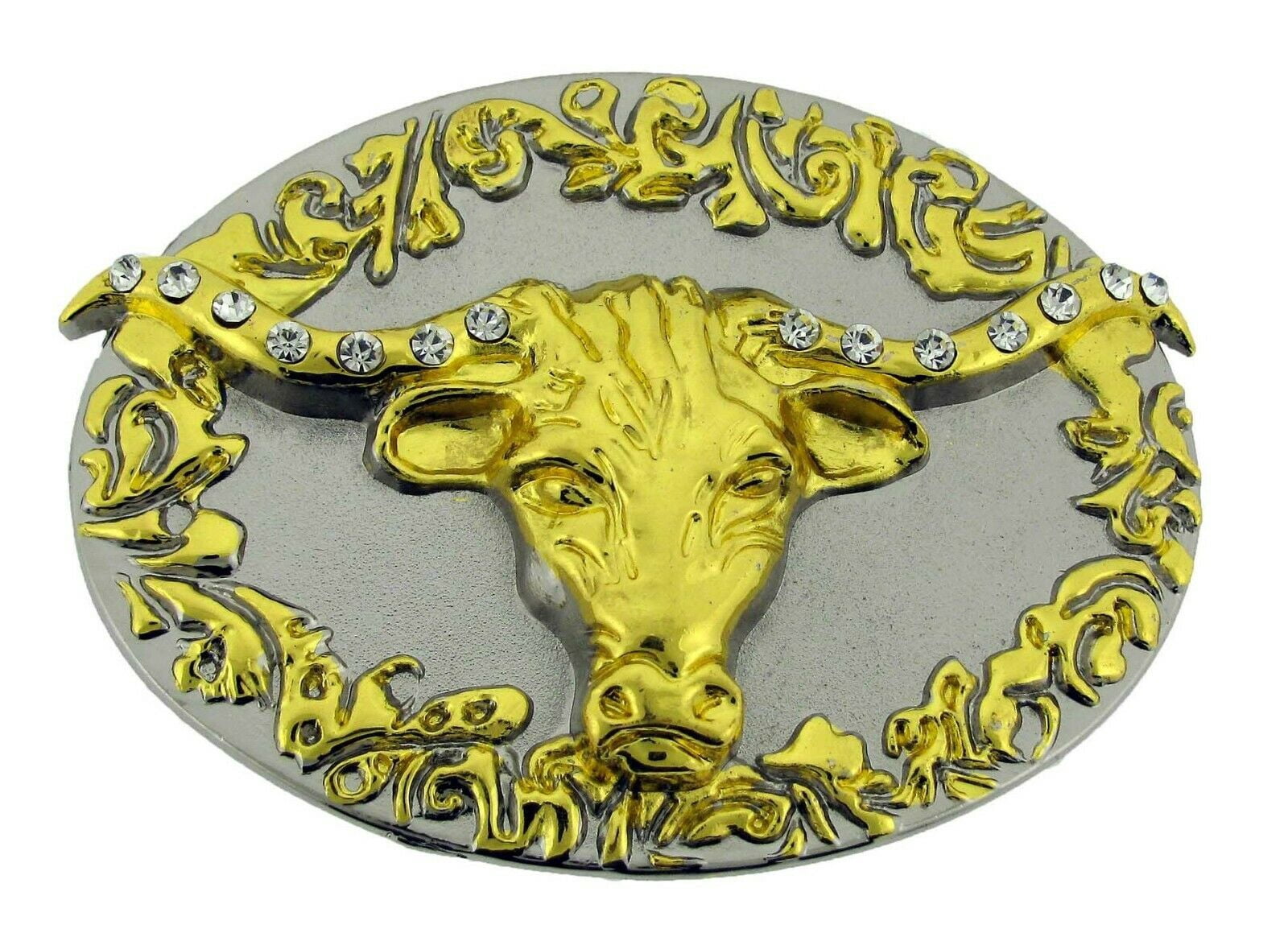 Bull Long Horn Belt Buckle Western Rodeo Gold Stone Texas Cowboy ...