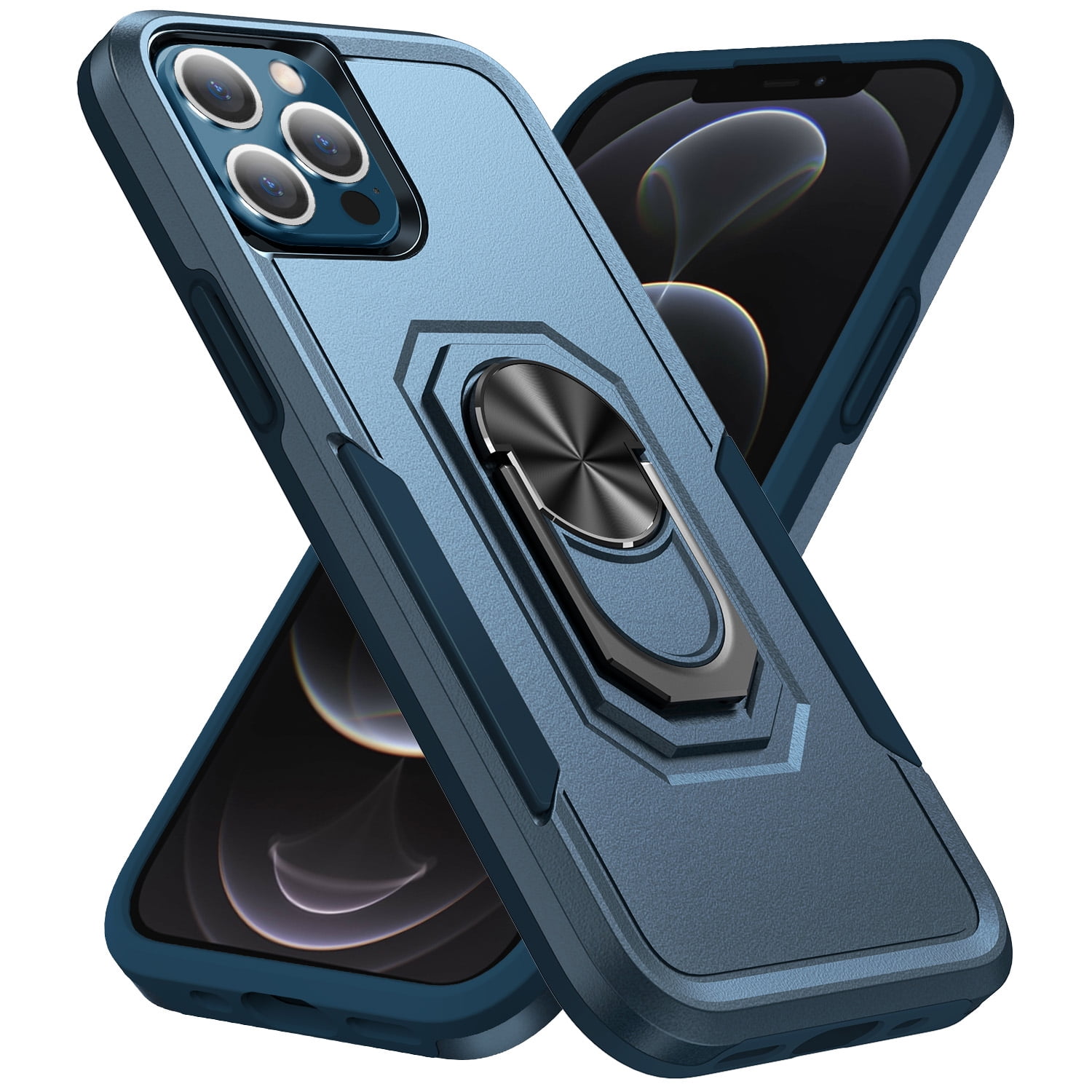 iPhone 12 Case, iPhone 12 Pro Case, 360 Rotate Ring Stand Rugged ...