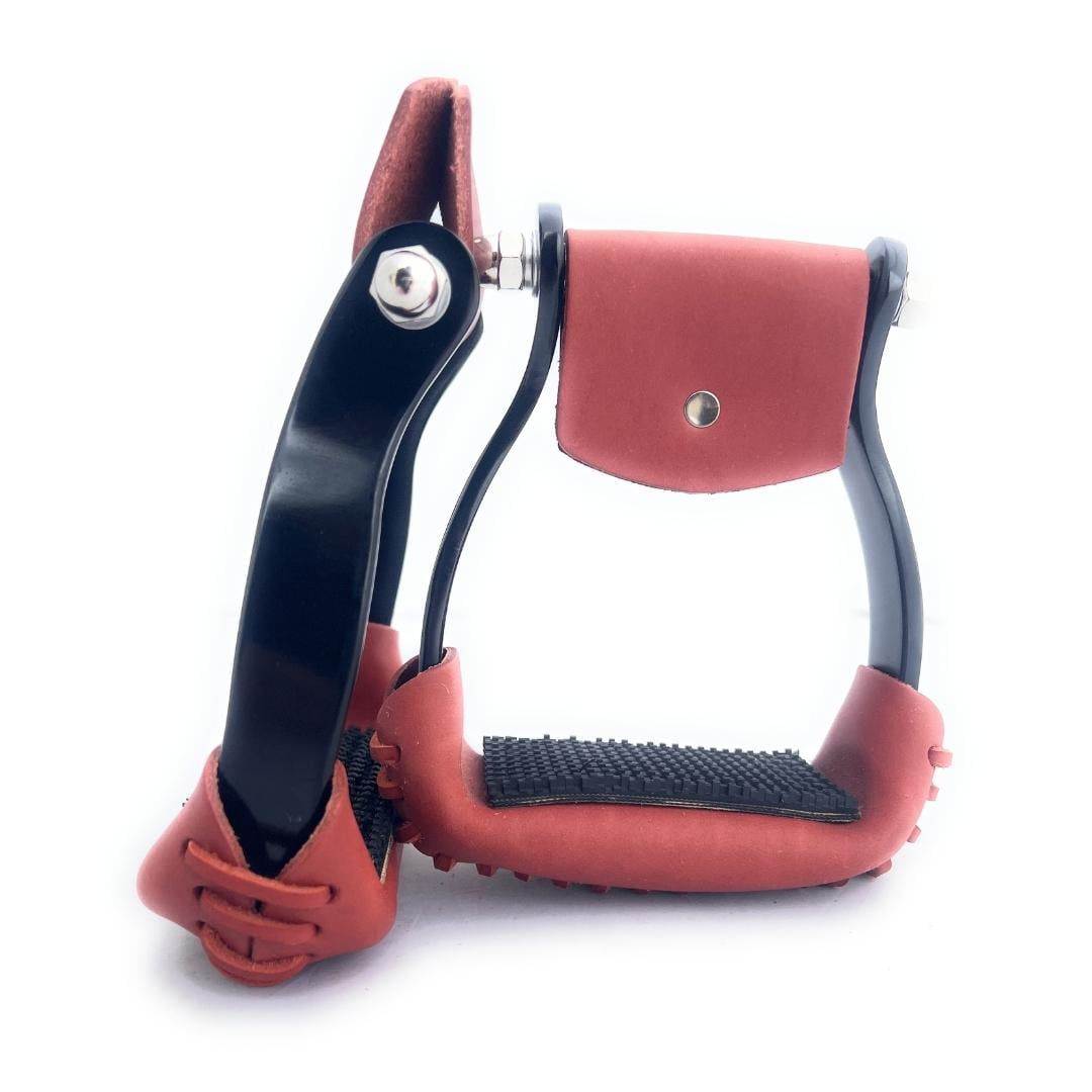 Black Aluminum Barrel Racing Stirrups With Tanned Leather Tread ...