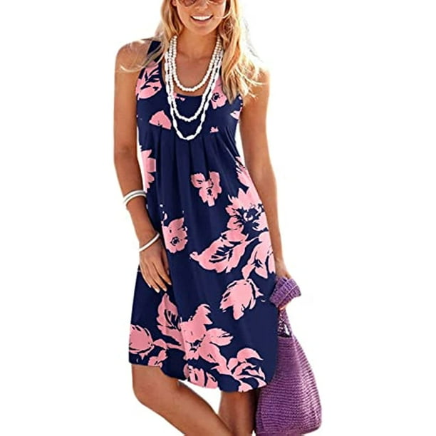 Anyjoin Women's Casual Summer Tank Dress Sleeveless Pleated Sun Dresses ...