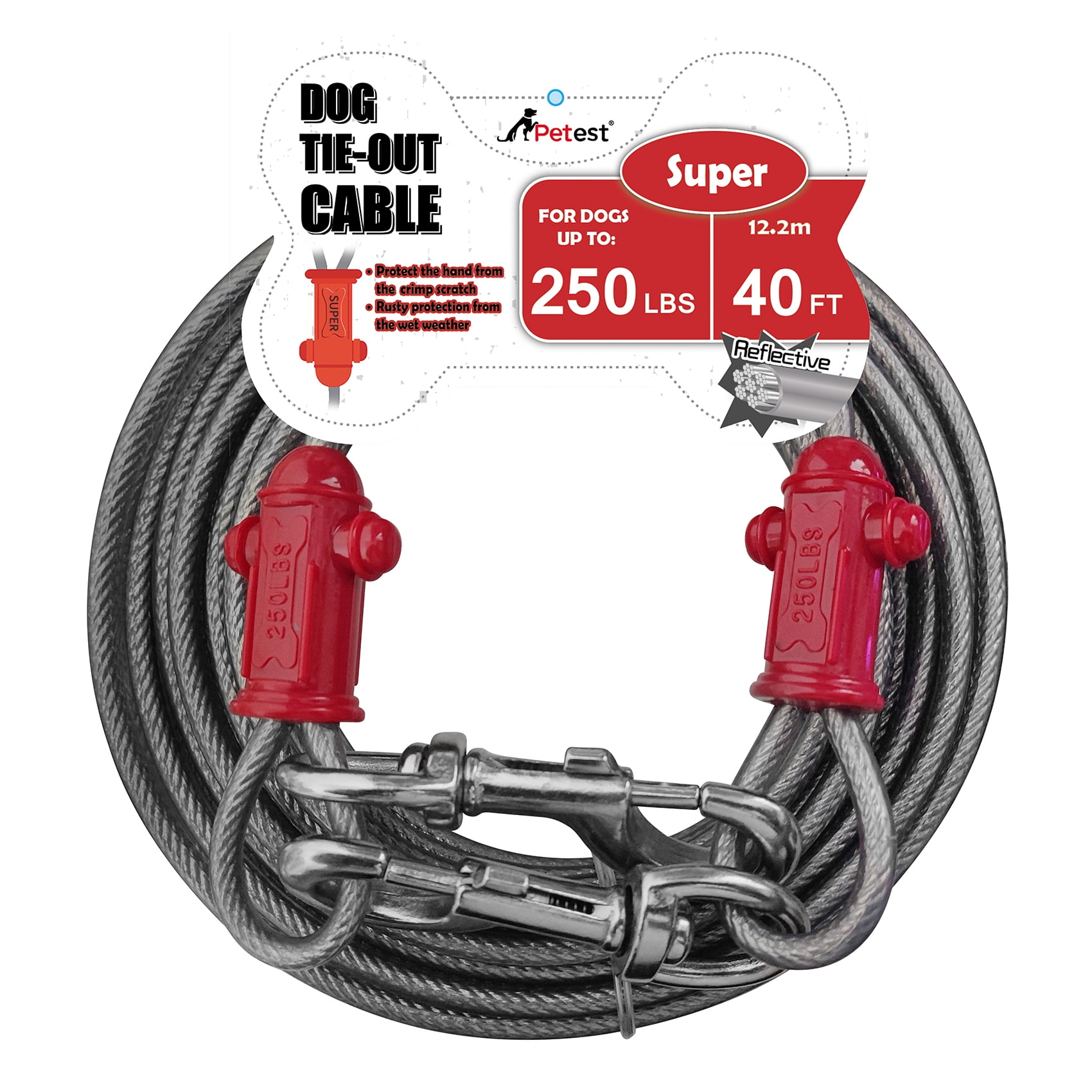 Petest Reflective Tie Out Cable with Crimp Cover for Super Dogs Up to ...