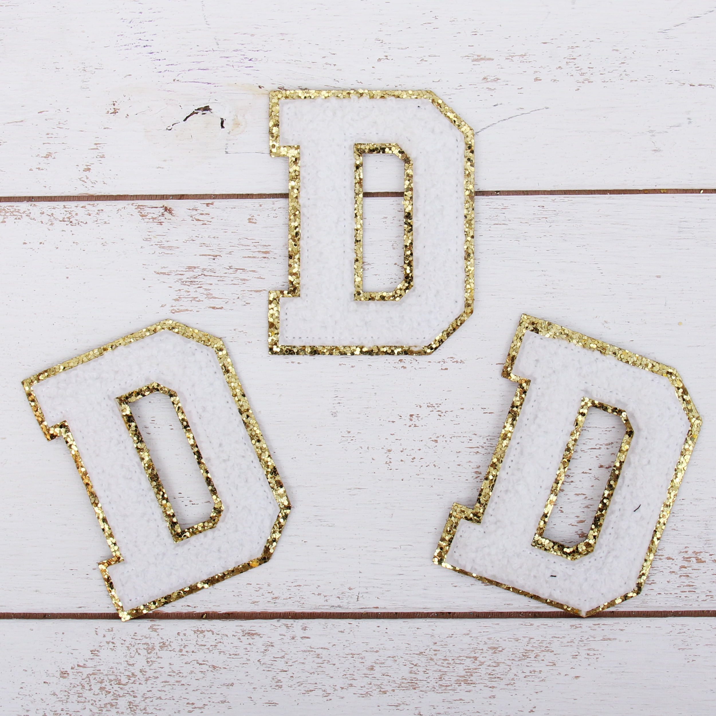 3 Pack Chenille Iron On Glitter Varsity Letter "D" Patches - White ...
