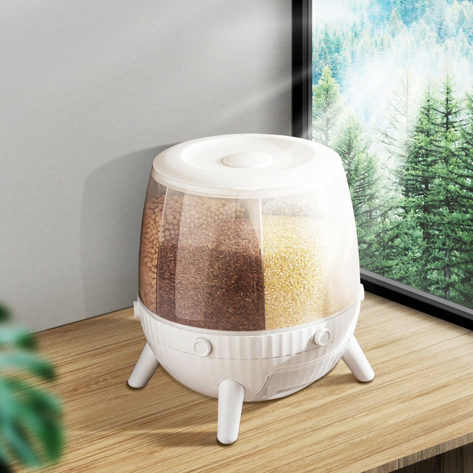 Rotating Rice Storage Container Round Grain Storage Bucket 6 Grids Food ...