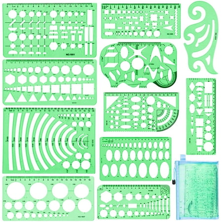 11 Pieces Geometric Drawings Templates Plastic Rulers Clear Green ...