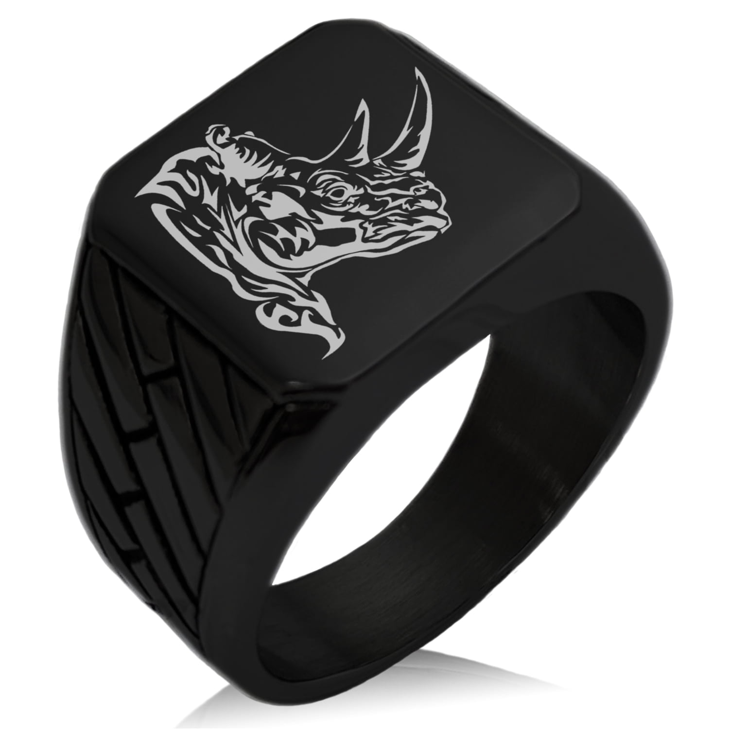 Stainless Steel Berserk Rhino Geometric Pattern Biker Style Polished ...