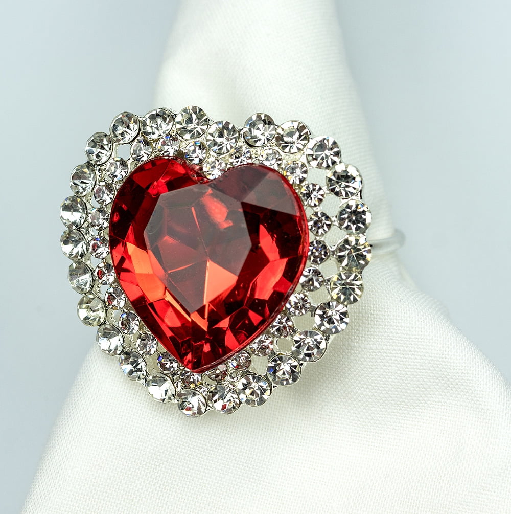 Red Heart Napkin Rings Sparkling for Valentines Day, Dinners, Parties ...