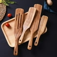 Wood Kitchen Spatula Set, 4pcs Natural Teak Wooden Spoons Non Stick ...