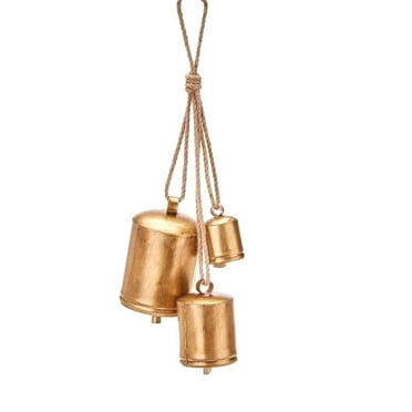 DecMode Vintage Rustic Gold Metal Bell Decorative Bells with Brown Jute ...