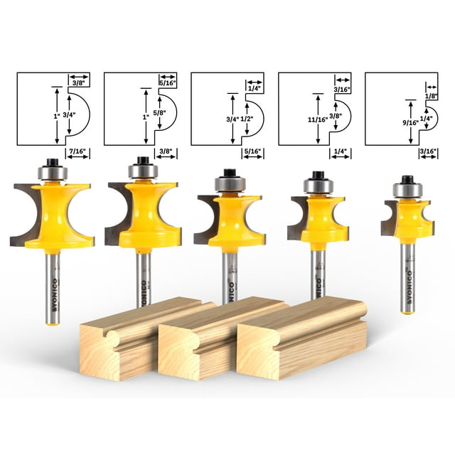 Yonico 5 Bit Corner Bead Router Bit Set - 1/4" Shank - 13516q - Walmart.com