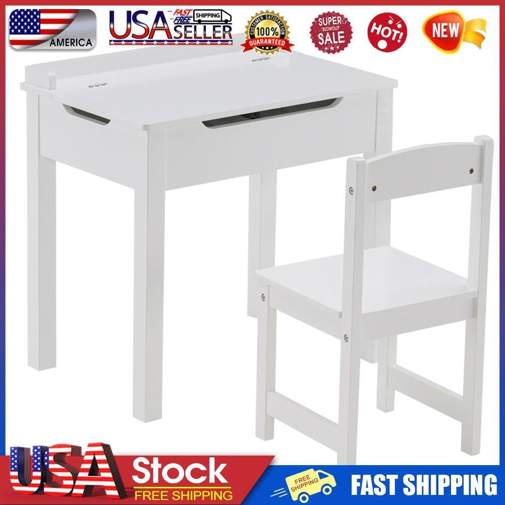 Gift for Kids! Kids Study Desk with Storage, Wooden Children School ...