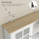 Knubmt 3 Glass Doors Kitchen Pantry Storage Cabinet with Countertop and ...