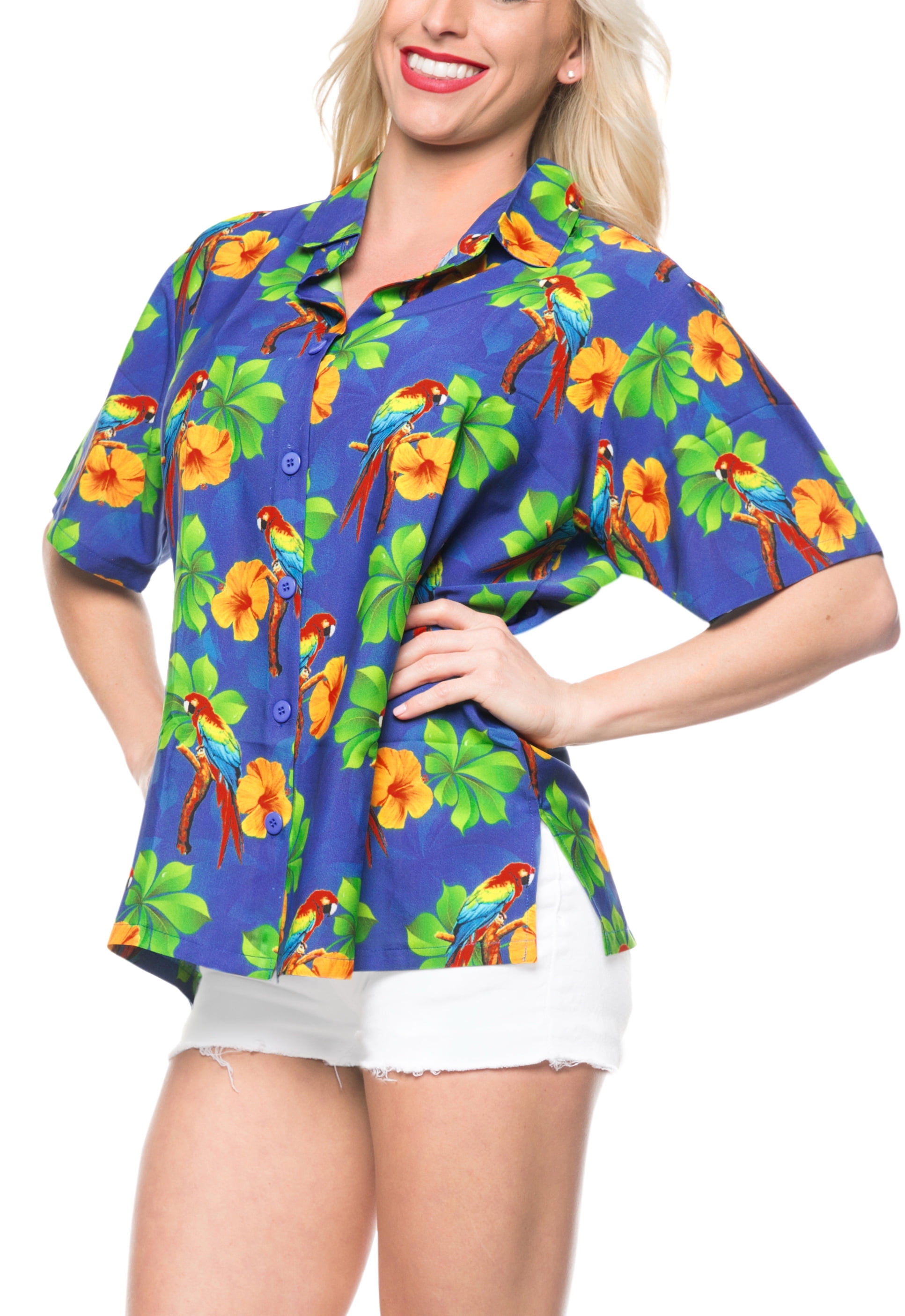 Happy Bay La Leela Blouses Button Down Relaxed Women Hawaiian Shirt